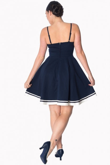 Banned Retro Set Sail Sailor Navy Summer Dress – Cherry Red Vintage