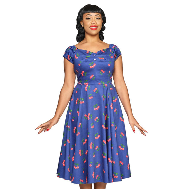 Collectif Dolores 50s Cherries Navy Blue Doll Dress – Cherry Red Vintage