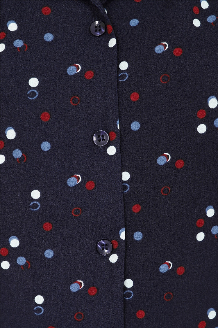 Collectif 40s Style Luana Chalk Navy Blue Polka Chiffon Blouse – Cherry ...