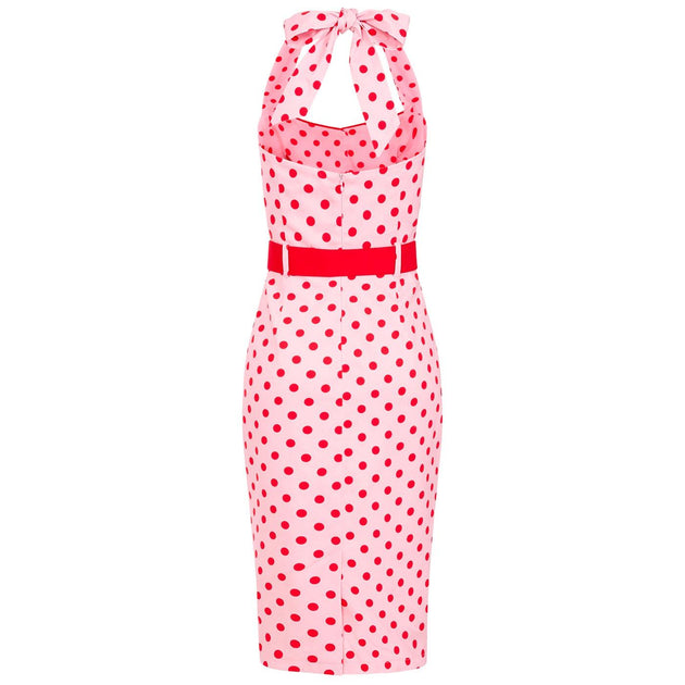 Collectif 50s Wanda Vintage Pink Polka Dot Pencil Dress – Cherry Red ...