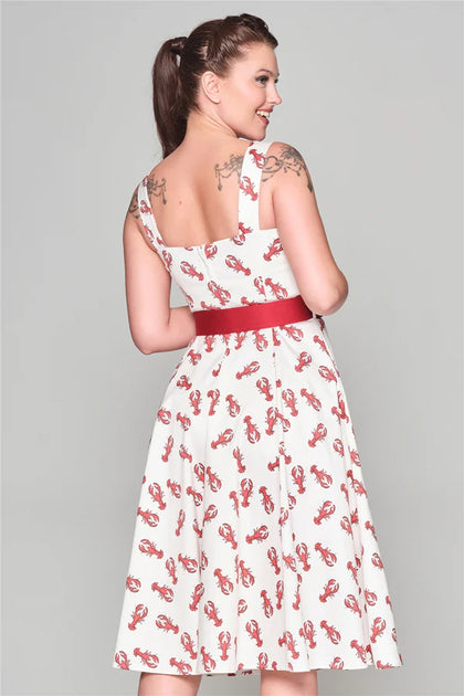Collectif 50s White Emmie Rock Lobster Flared Dress – Cherry Red Vintage