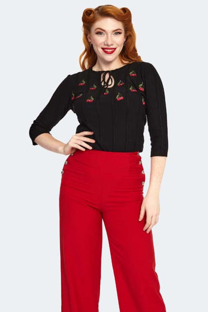 Voodoo Vixen 40s 50s Cherry Black Jumper – Cherry Red Vintage