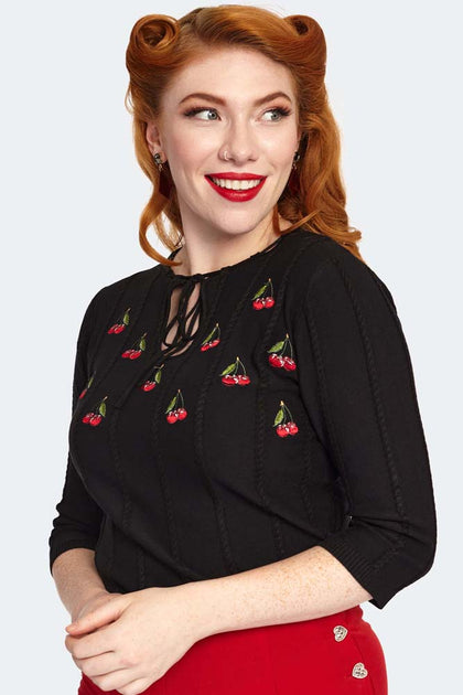 Voodoo Vixen 40s 50s Cherry Black Jumper – Cherry Red Vintage