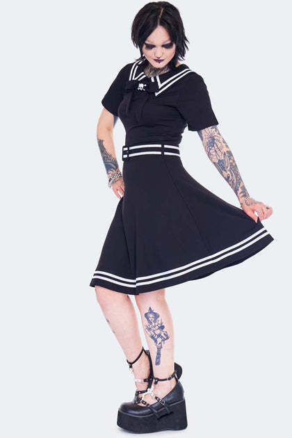 Voodoo Vixen 50's Black Nautical Bow Skater Dress – Cherry Red Vintage