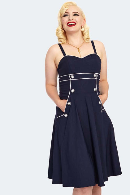 Voodoo Vixen 50's Nautical Navy Flared Dress – Cherry Red Vintage