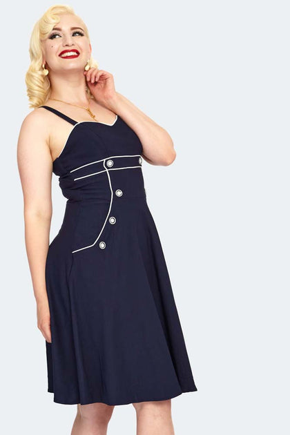 Voodoo Vixen 50's Nautical Navy Flared Dress – Cherry Red Vintage