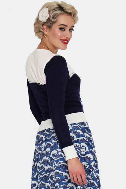 Voodoo Vixen Nautical Ship Navy Blue Cardigan – Cherry Red Vintage