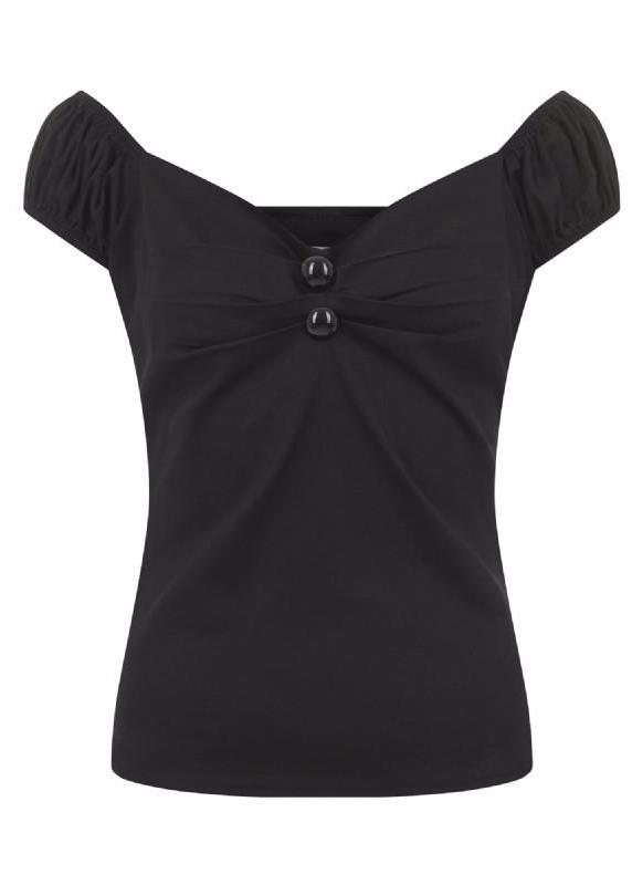 Collectif Dolores 1950s Vintage Style Black Gypsy Top – Cherry Red Vintage