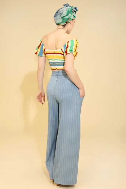 Hell Bunny 30s 40s Caspian Blue Stripe Swing Trousers – Cherry Red Vintage